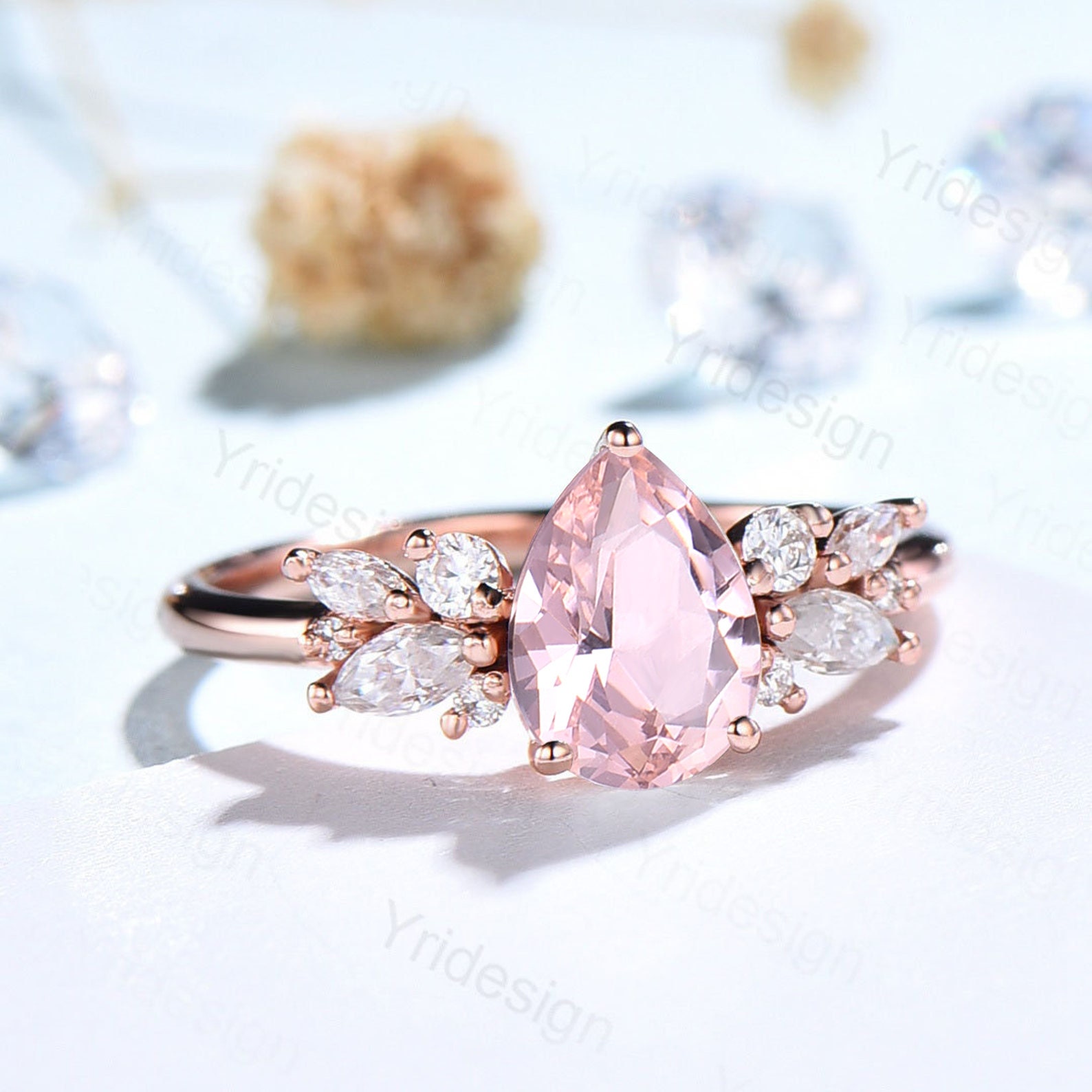 Pink Morganite Ring Pear Shaped Morganite Engagement Ring - Etsy