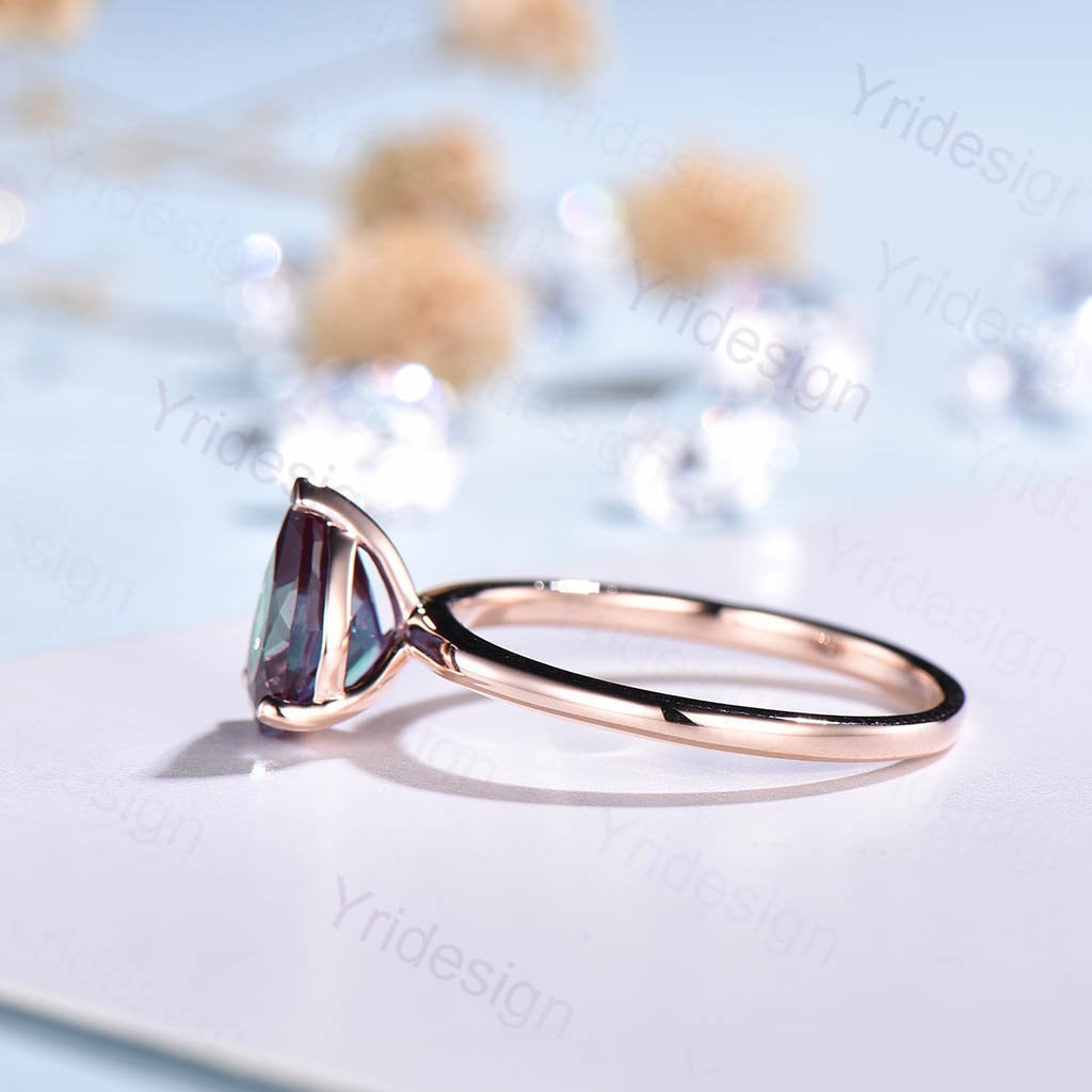 Solitaire Alexandrite Ring Simple Pear Alexandrite Engagement | Etsy