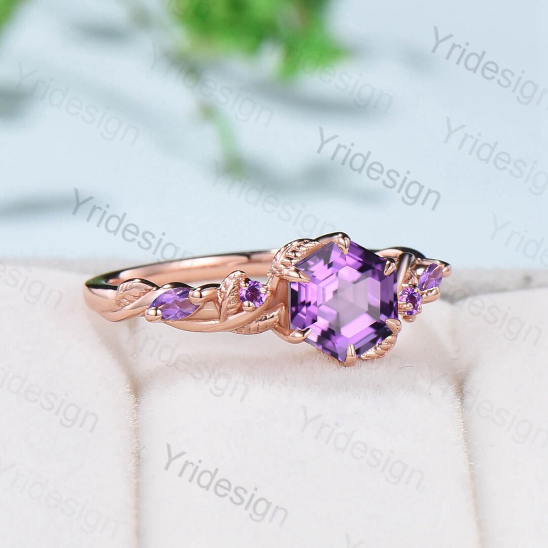 Nature Inspired Amethyst Engagement Ring Art Deco Unique - Etsy