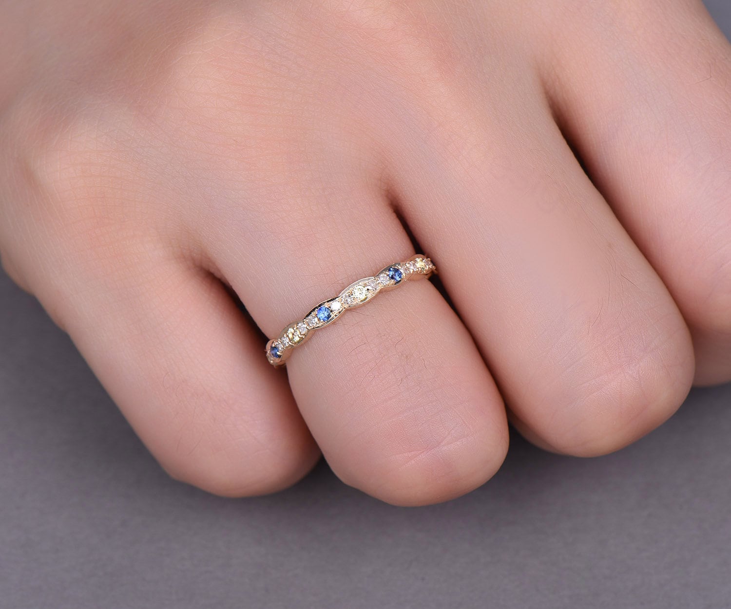 Sapphire peridot diamond wedding ring band solid 14K 18k | Etsy