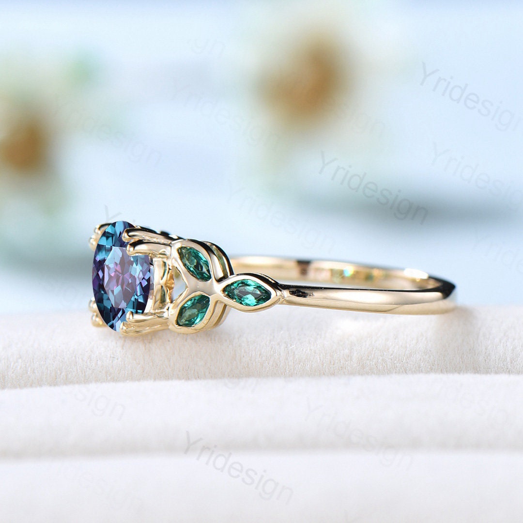 1CT Lab Alexandrite Engagement Ring Women Vintage Unique - Etsy