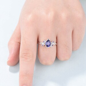 Elegant Pear Shaped Purple Sapphire Ring Vintage Unique Twig Engagement ...