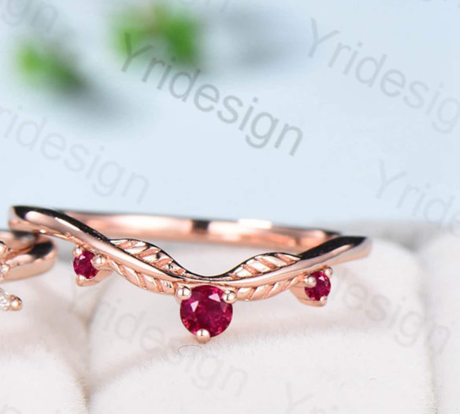 Oval Ruby Wedding Ring Set Rose Gold Ruby Diamond Engagement - Etsy