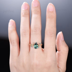 Elegant Pear Green Sapphire Ring Nature Inspired Teal Sapphire ...