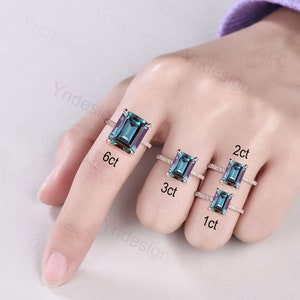 6CT Emerald Cut Alexandrite Ring, 14K Rose Gold Hidden Halo Moissanite ...