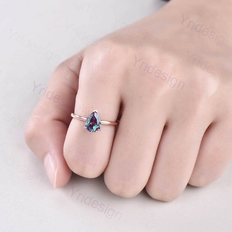 Solitaire Alexandrite Ring Simple Pear Alexandrite Engagement | Etsy