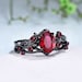 Nature Inspired Leaf Ruby Ring Set Black Gold Branch Twig Lab Ruby ...