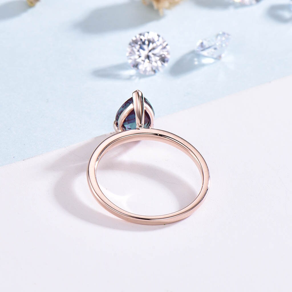 Solitaire Alexandrite Ring Simple Pear Alexandrite Engagement | Etsy