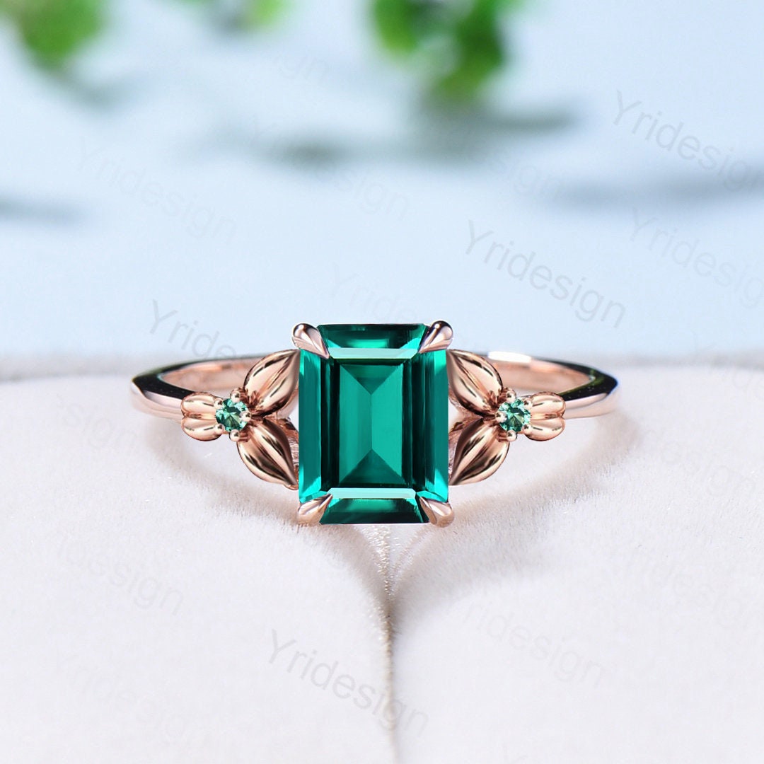 Vintage Emerald Cut Emerald Engagement Ring Natural Inspired Emerald ...