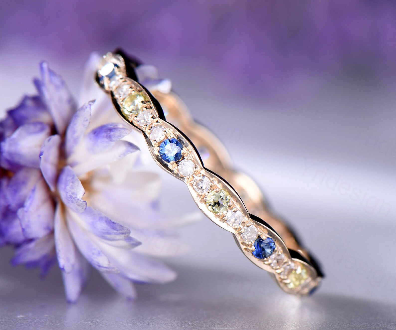 Sapphire Peridot Diamond Wedding Ring Band Solid 14K 18k | Etsy