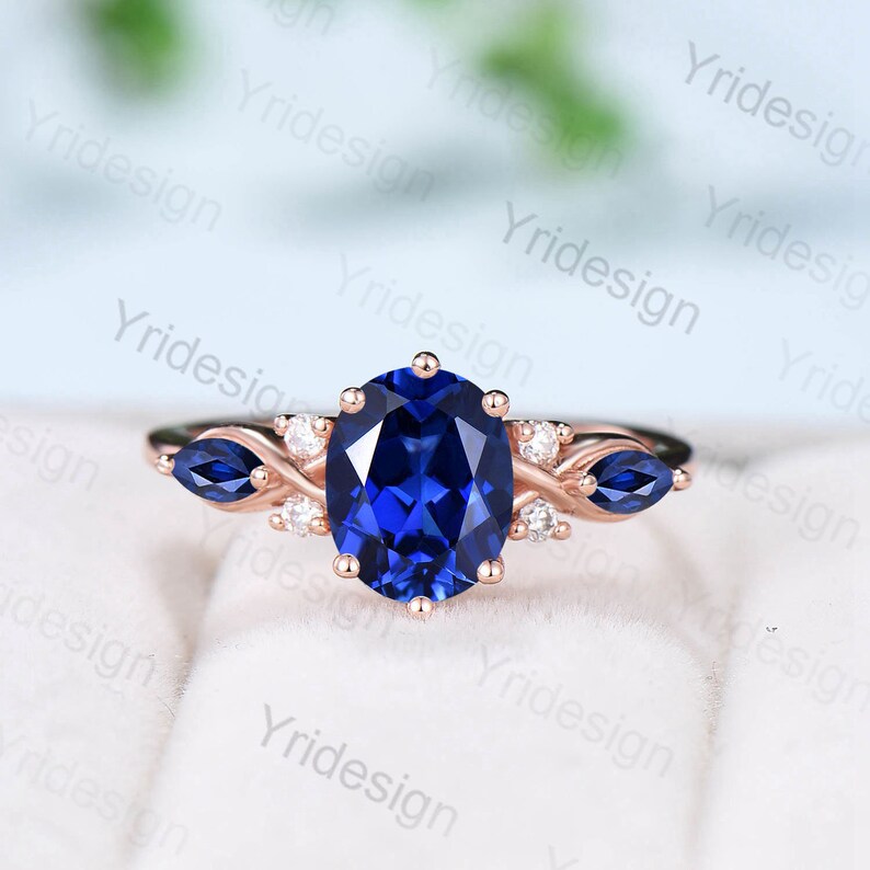 Vintage Oval Sapphire Engagement Ring Rose Gold Twisted Unique - Etsy