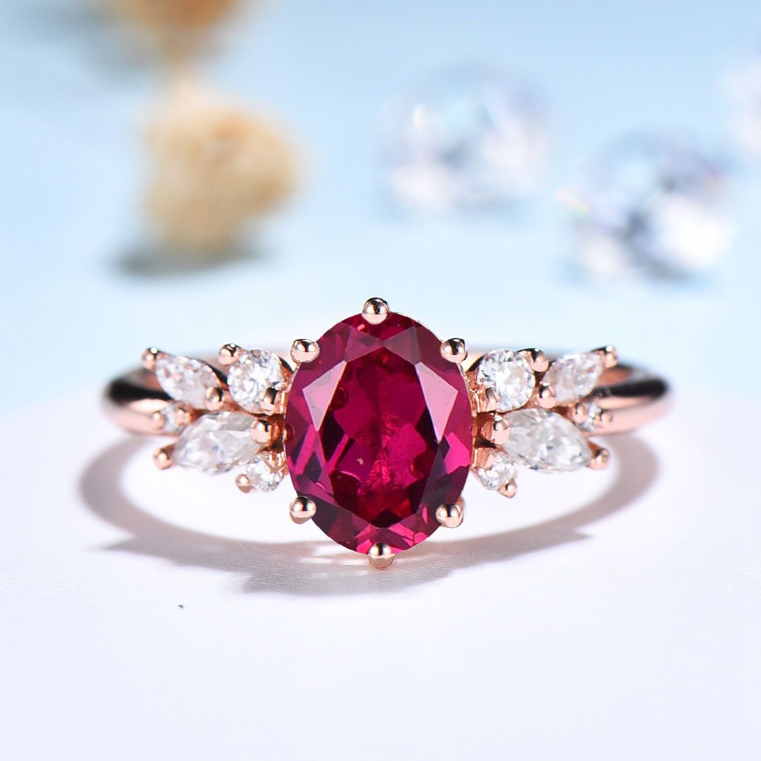 Vintage Oval Ruby Engagement Ring / Lab Red Ruby Wedding Ring for Women ...