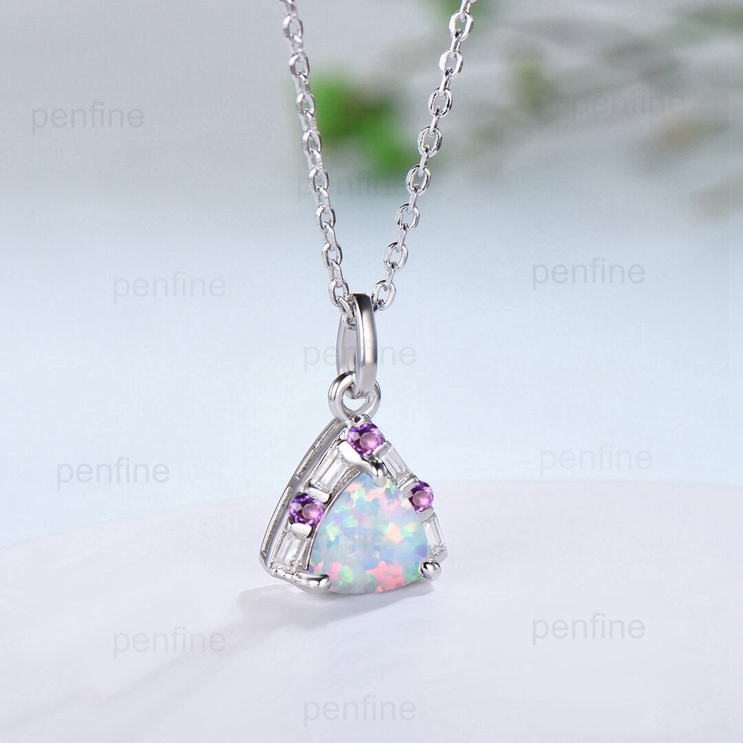 Trilliant Opal Amethyst Pendant Necklace Vintage Baguette Moissanite ...