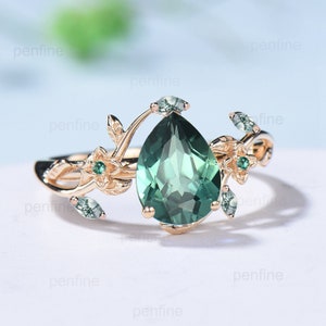 Elegant Pear Green Sapphire Ring Nature Inspired Teal Sapphire ...