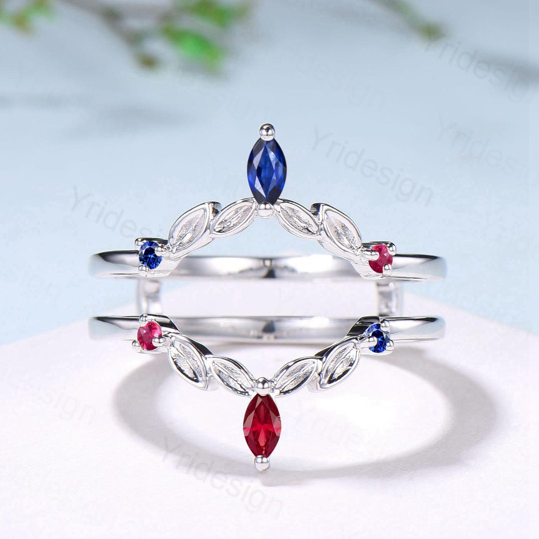 Sapphire Ruby Wedding Band, Vintage Bridal Ring Enhancer - Etsy
