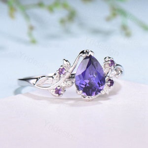 Elegant Pear Shaped Purple Sapphire Ring Vintage Unique Twig Engagement ...