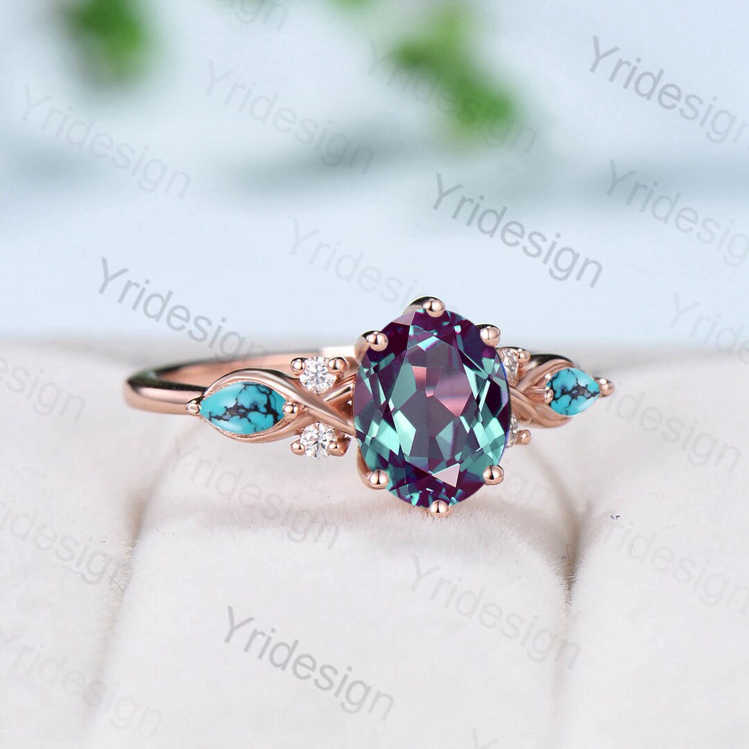 Vintage Oval Alexandrite Engagement Ring Rose Gold Twisted Unique ...