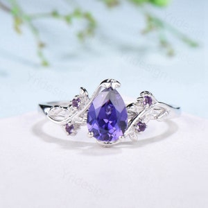 Elegant Pear Shaped Purple Sapphire Ring Vintage Unique Twig Engagement ...