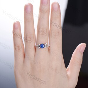 Vintage Sapphire Engagement Ring Crescent Moon Hexagon Cut Blue ...