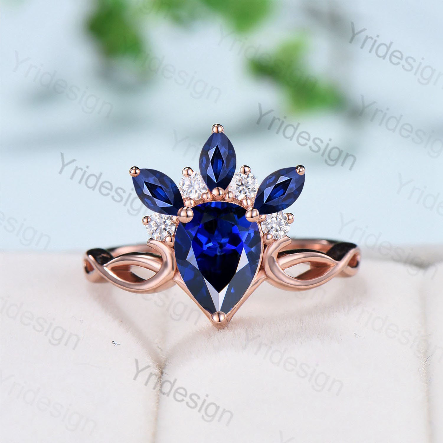Vintage Pear Shaped Sapphire Wedding Ring Set Rose Gold Unique - Etsy
