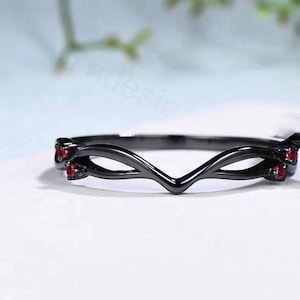 Nature Inspired Leaf Ruby Ring Set Black Gold Branch Twig Lab Ruby ...