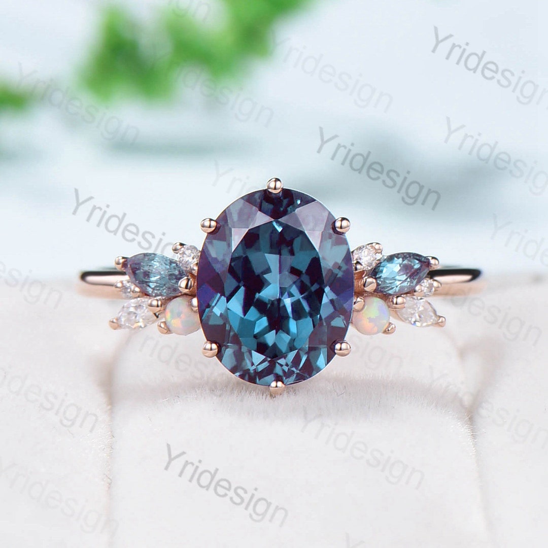8x10mm Oval Lab Alexandrite Engagement Ring Vintage Unique 10K/14K /18K ...
