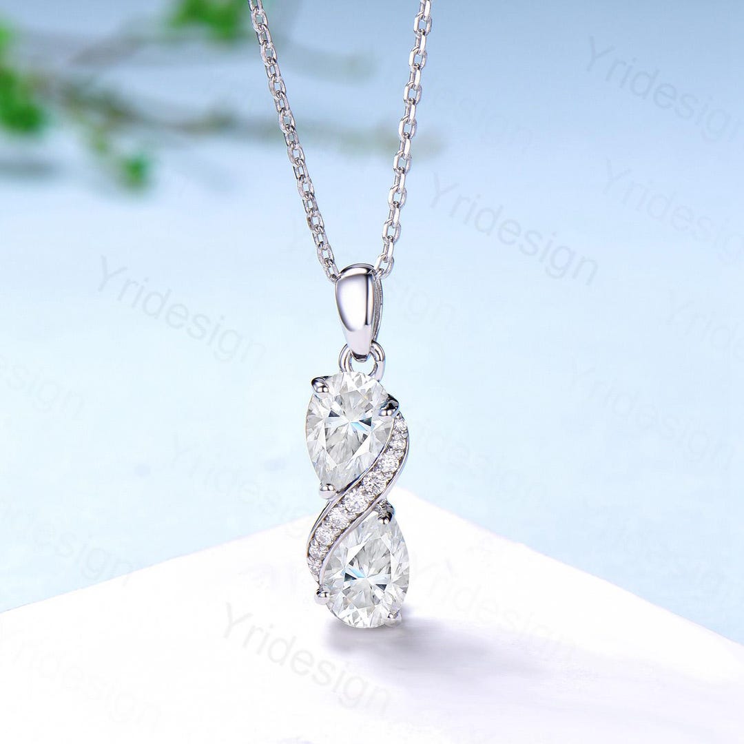 Pear Moissanite Pendant Necklace, Snake Promise Gift, 14k Gold - Etsy