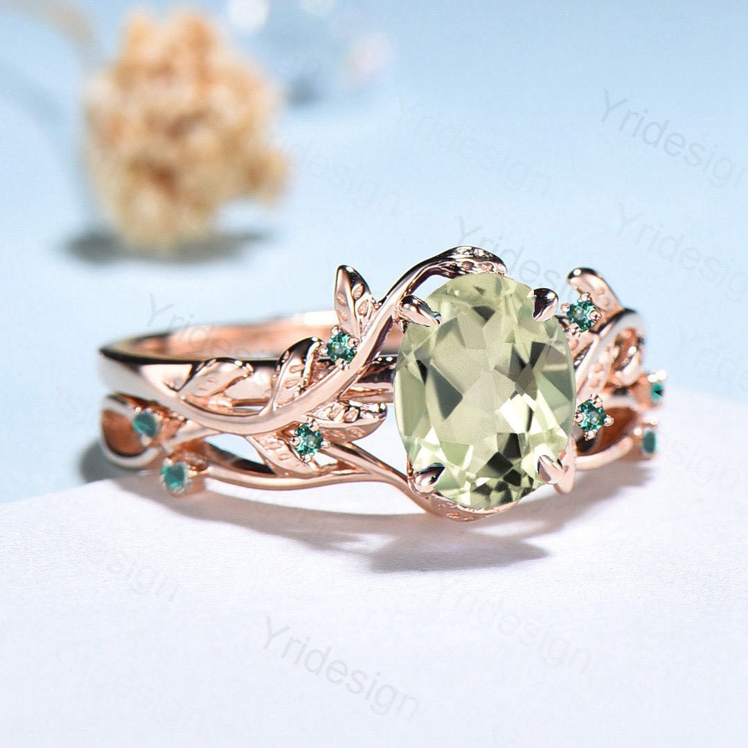 Nature Inspired Green Amethyst Ring Set Cluster Emerald Green Crystal ...