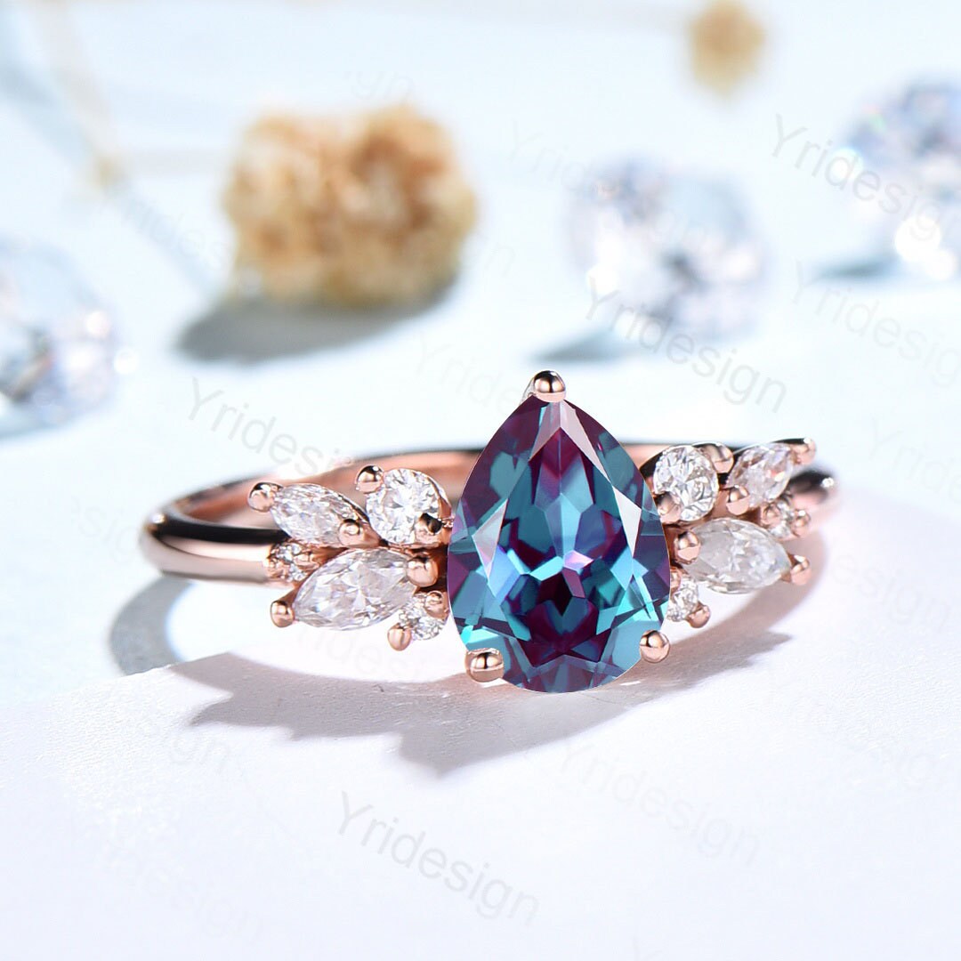 Vintage Tear Drop Alexandrite Ring Pear Shaped Engagement - Etsy