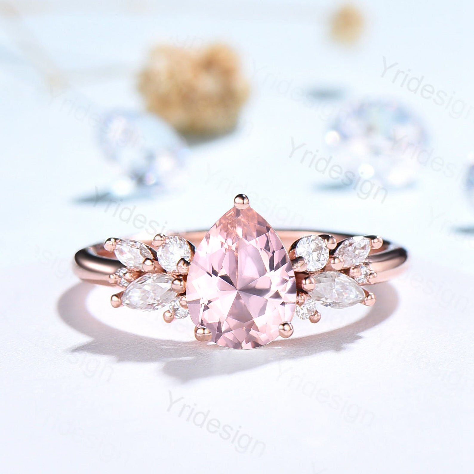 Pink Morganite Ring Pear Shaped Morganite Engagement Ring - Etsy
