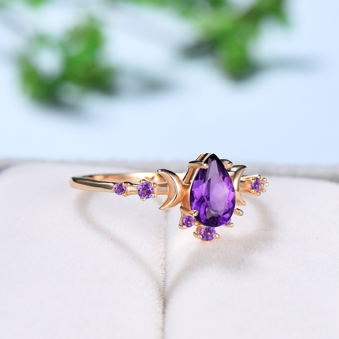 Vintage Pear Shaped Amethyst Engagement Ring Unique Crescent - Etsy