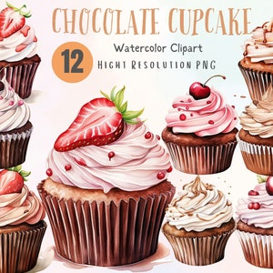 Chocolate Cupcake Watercolor Clipart | Baking Cupcake | Bakery Art ...