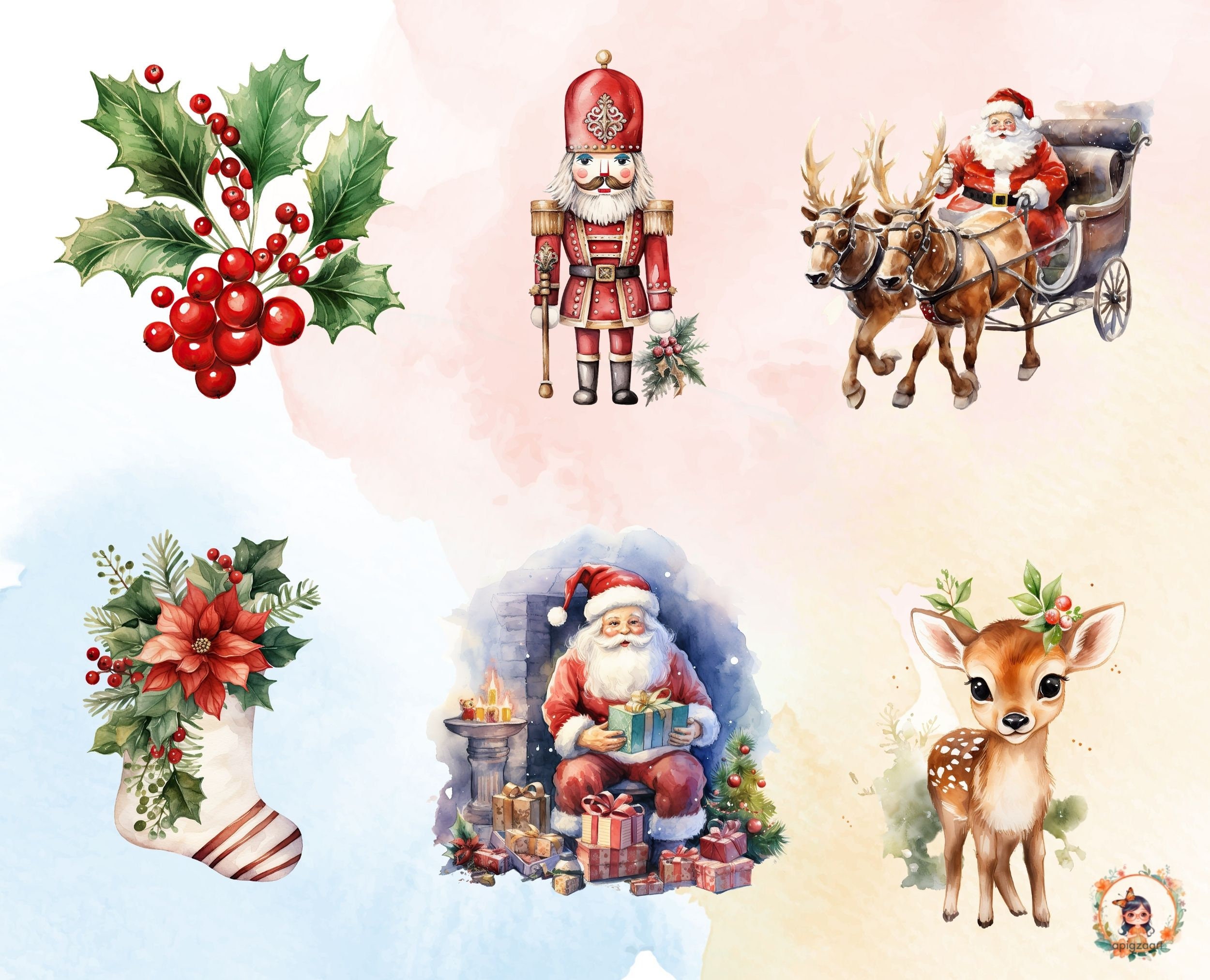 Cozy Christmas Watercolor Clipart Bundle: Santa, Snowman (PNG) - Etsy
