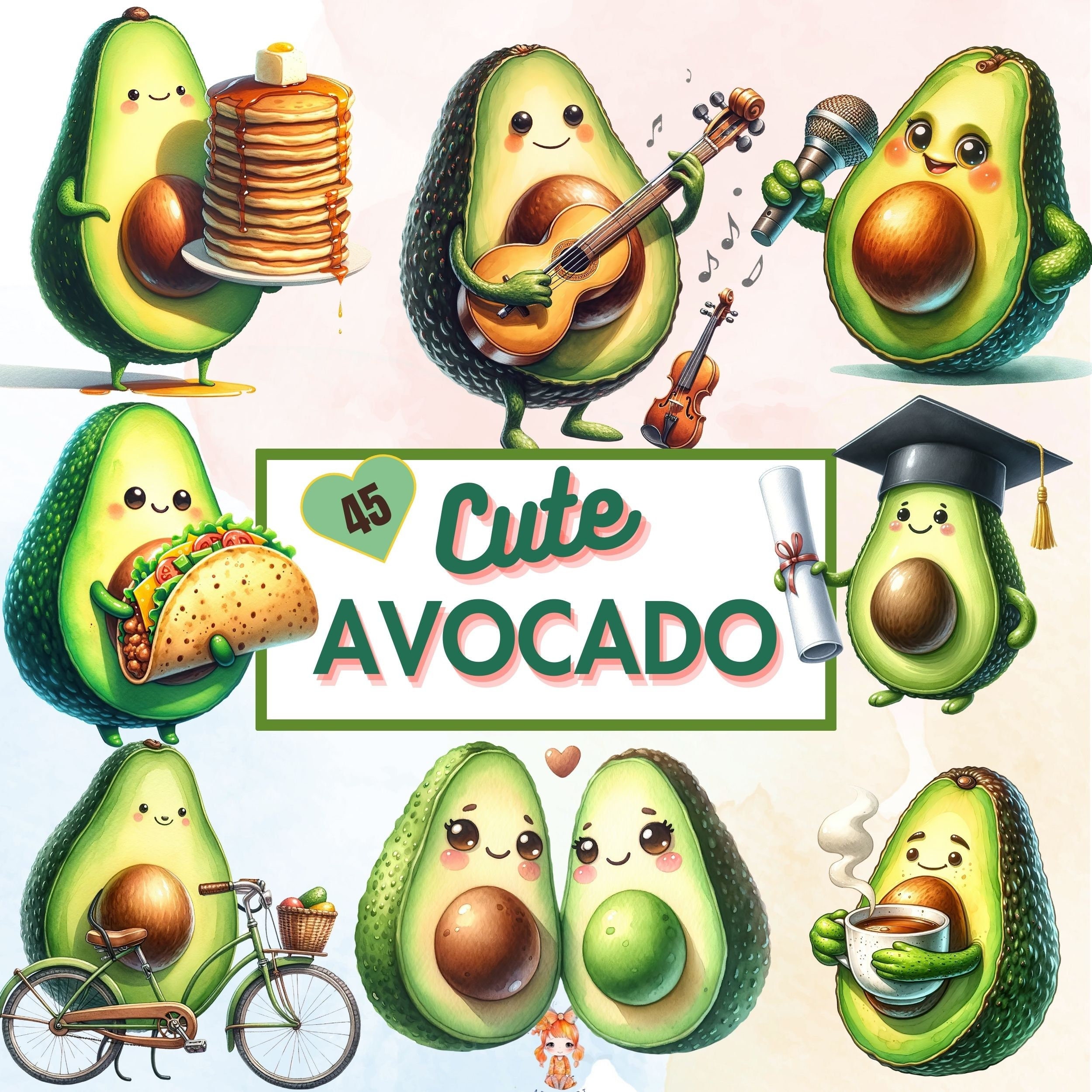 Cute Avocado Clipart | Watercolor Illustrations | Nursery Decoration ...