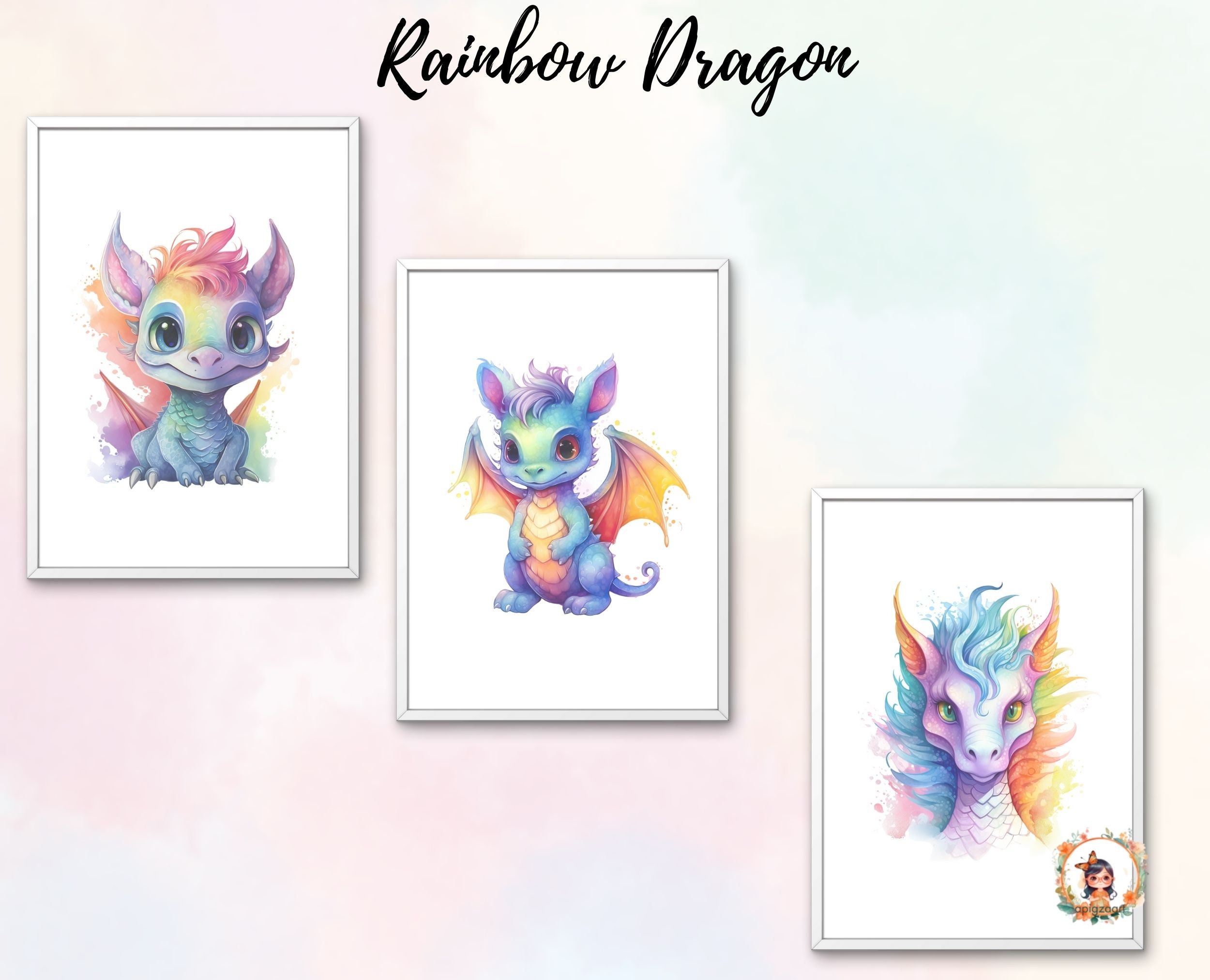 Rainbow Dragon Clipart | Watercolor Illustrations | Rainbow Dragon ...