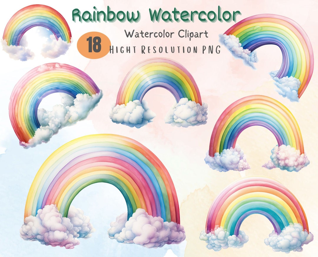 18 Watercolor Rainbow Clipart | Colorful Rainbows | Rainbow Clip Art ...