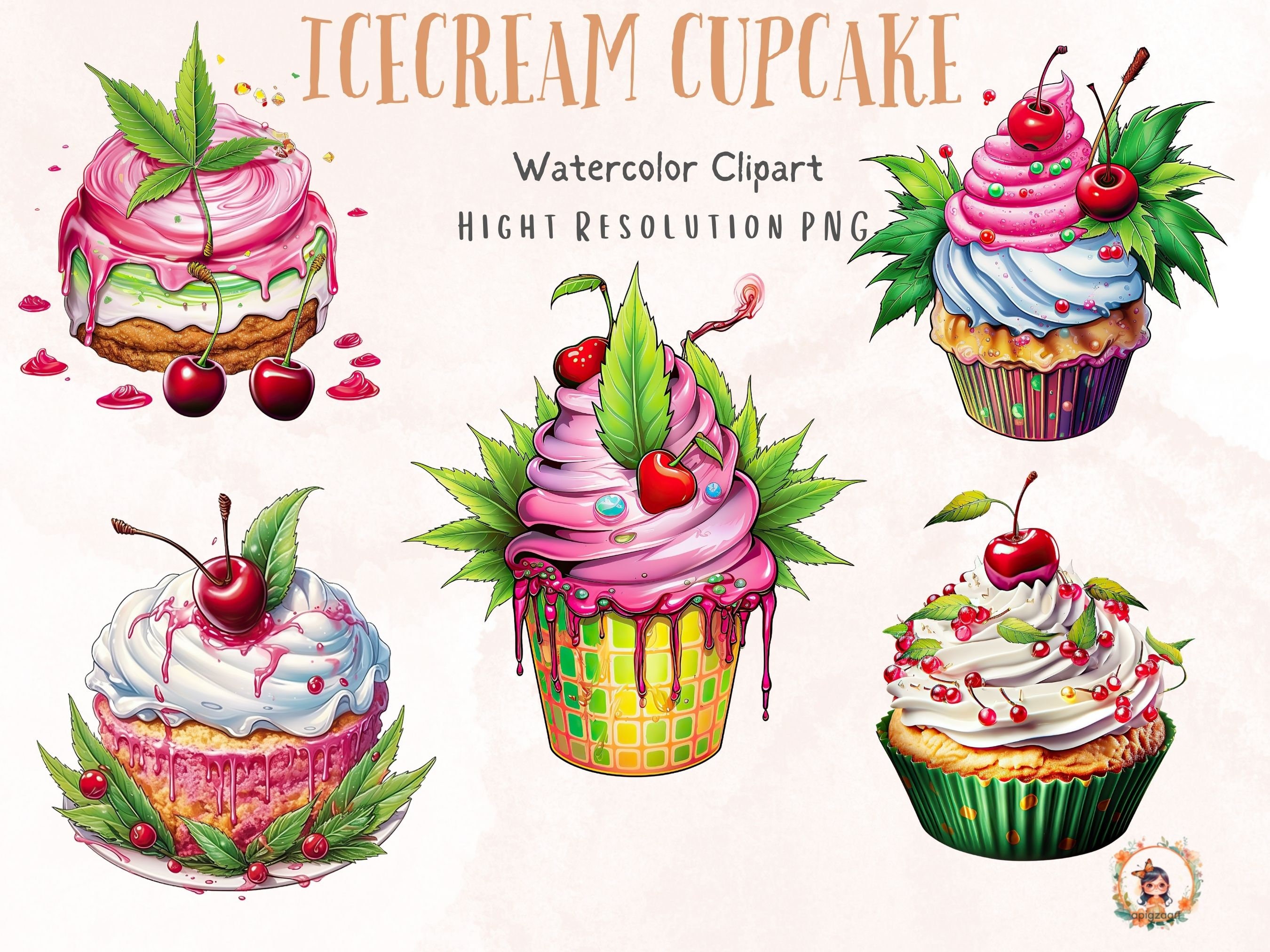 Icecream Cupcake Watercolor Clipart | Baking Cupcake | Bakery Art ...