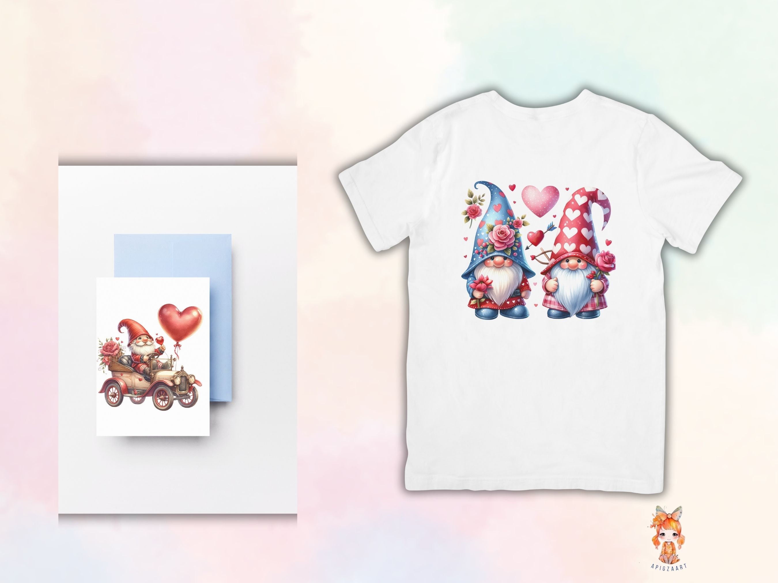 Cute Gnome in Love Clipart | Watercolor Valentine Gnome | Valentine ...