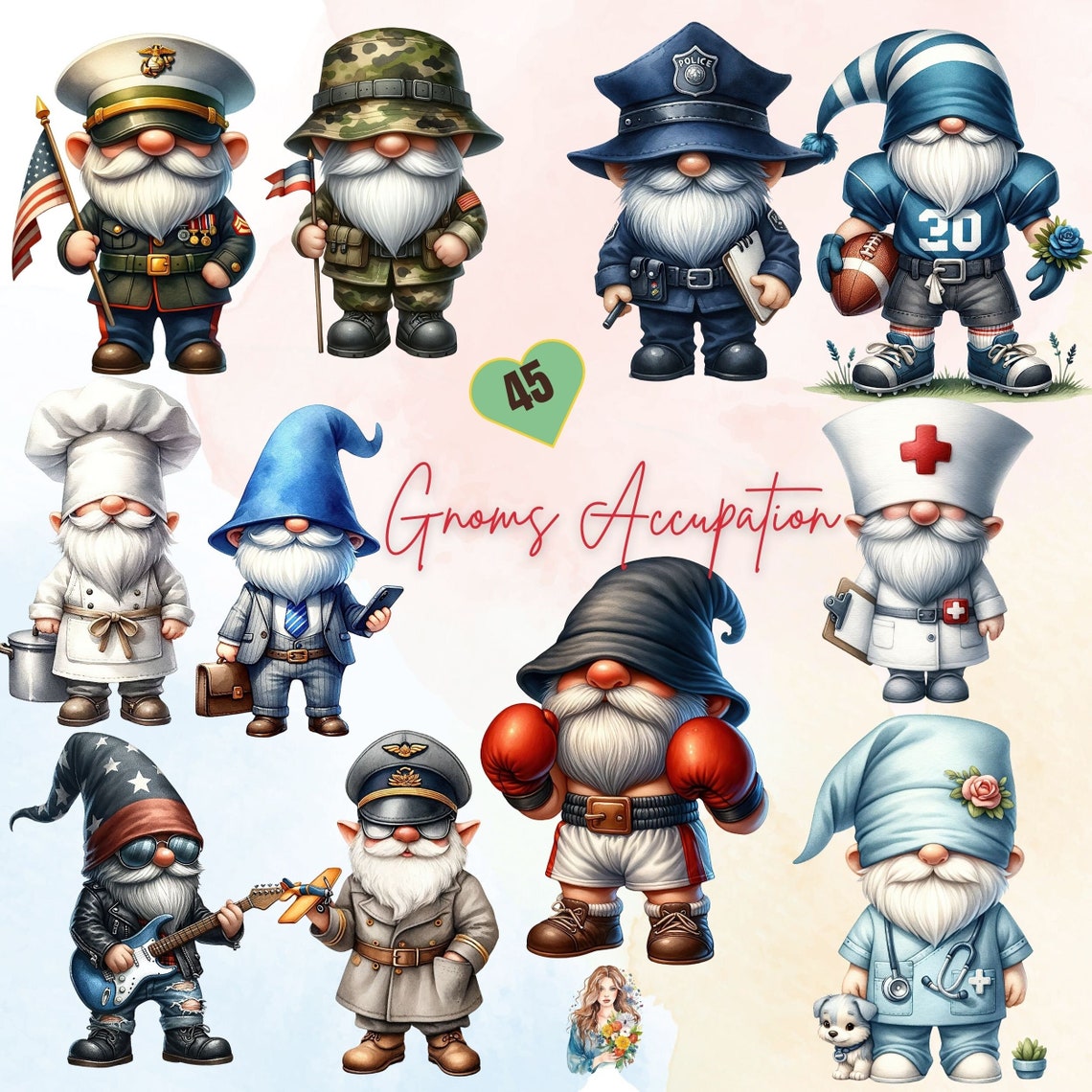 Gnome Occupation Clipart | Watercolor Clip Art | Job Clipart |gnomes in ...