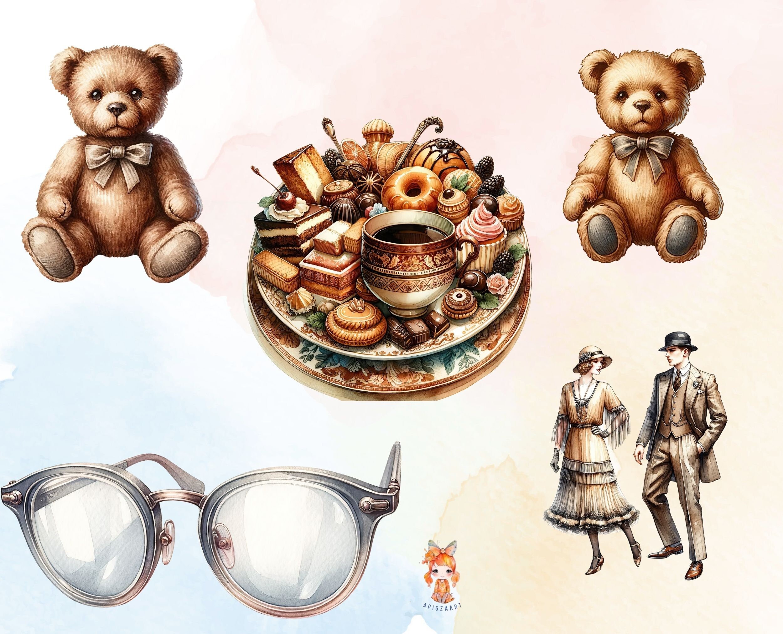 Valentine Vintage Clipart | Romantic Couple | Watercolor Illustrations ...