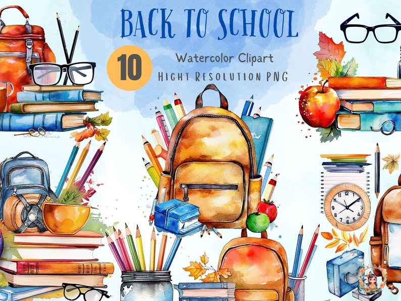 Watercolor School Supplies , Back to School , School Supply , Cute ...