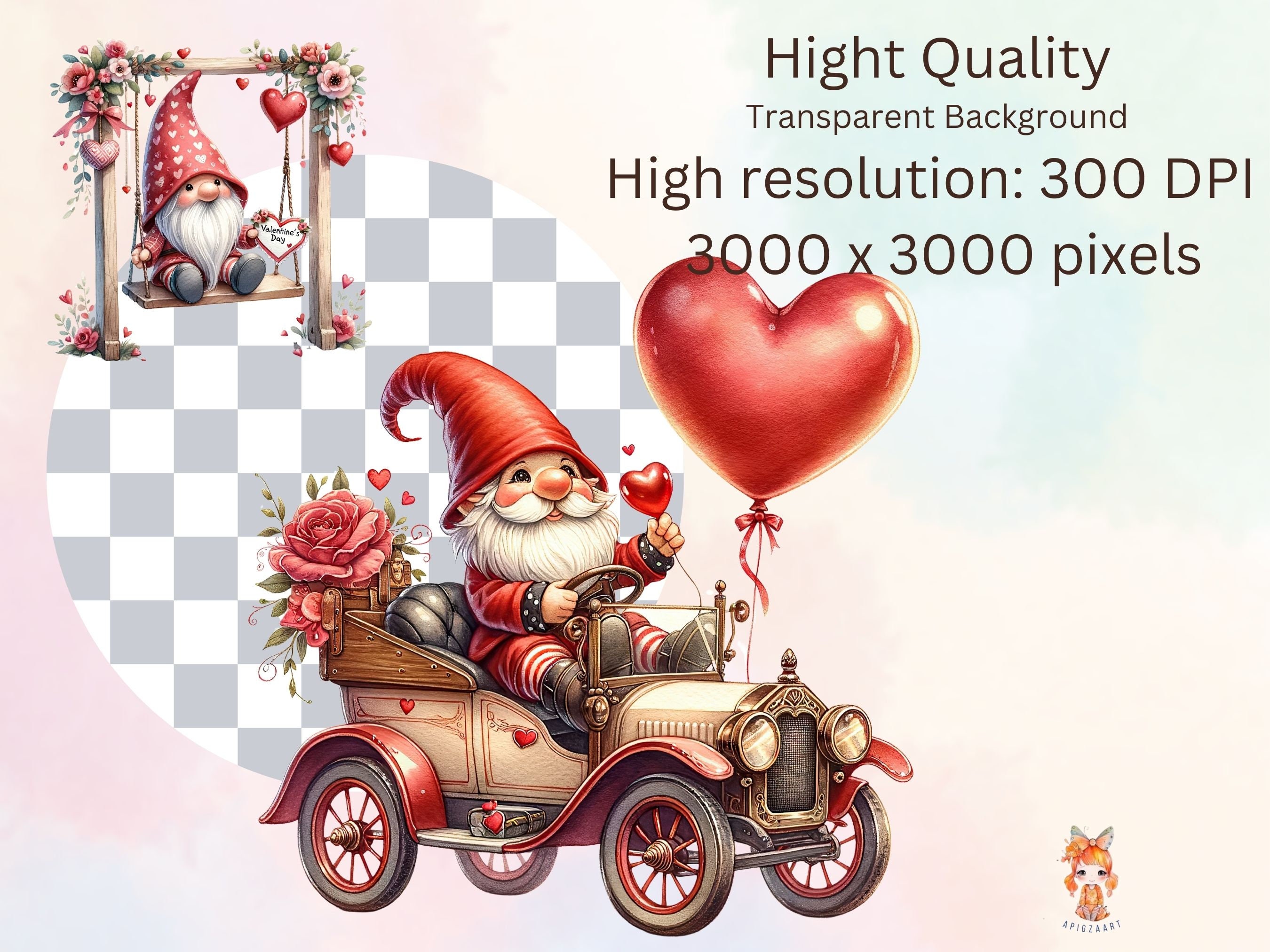 Cute Gnome in Love Clipart | Watercolor Valentine Gnome | Valentine ...