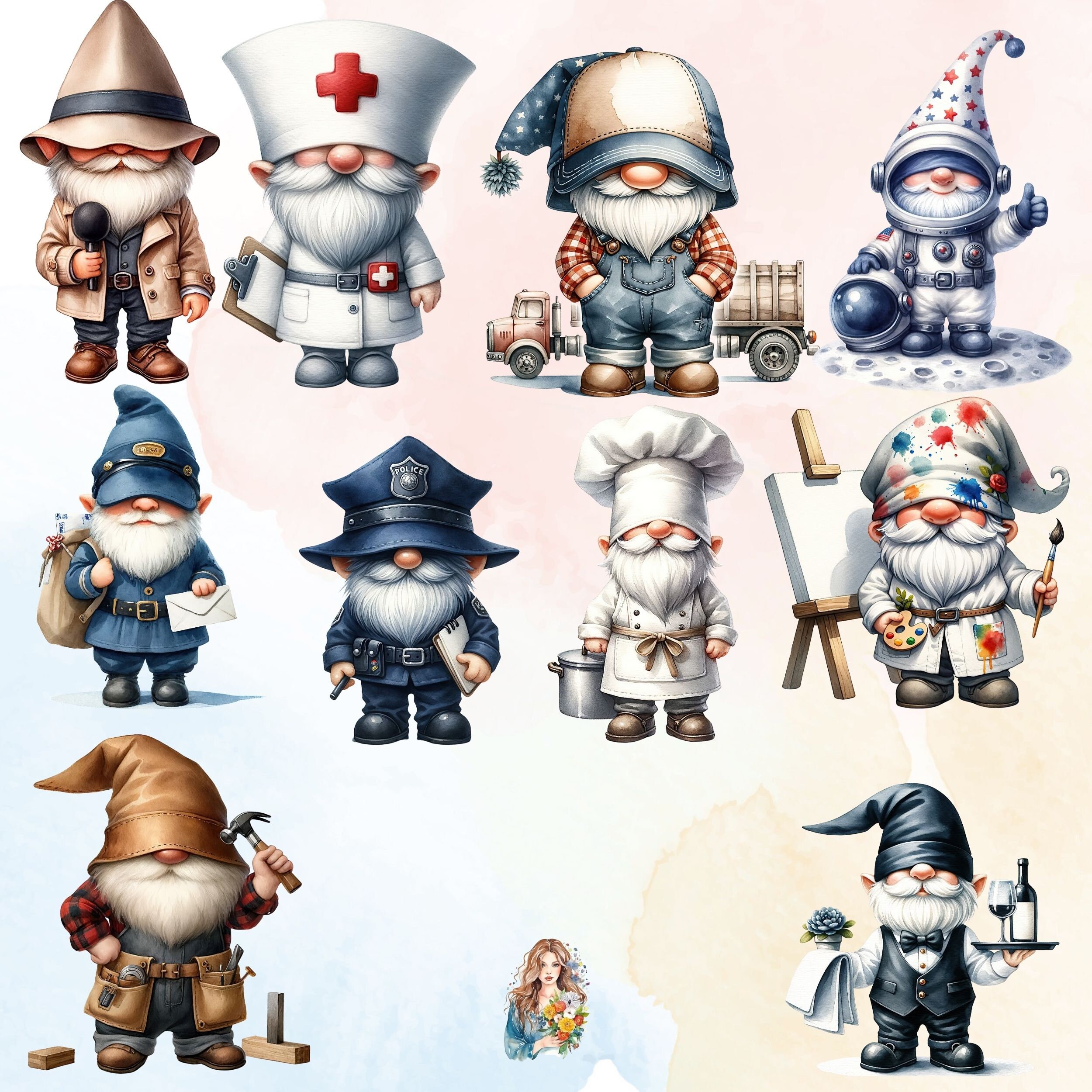 Gnome Occupation Clipart | Watercolor Clip Art | Job Clipart |gnomes in ...