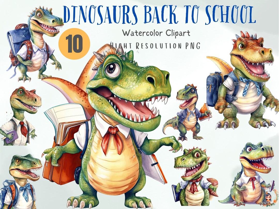 Watercolor Dinosaurs Back to School Clipart: 10 PNG Files (digital ...