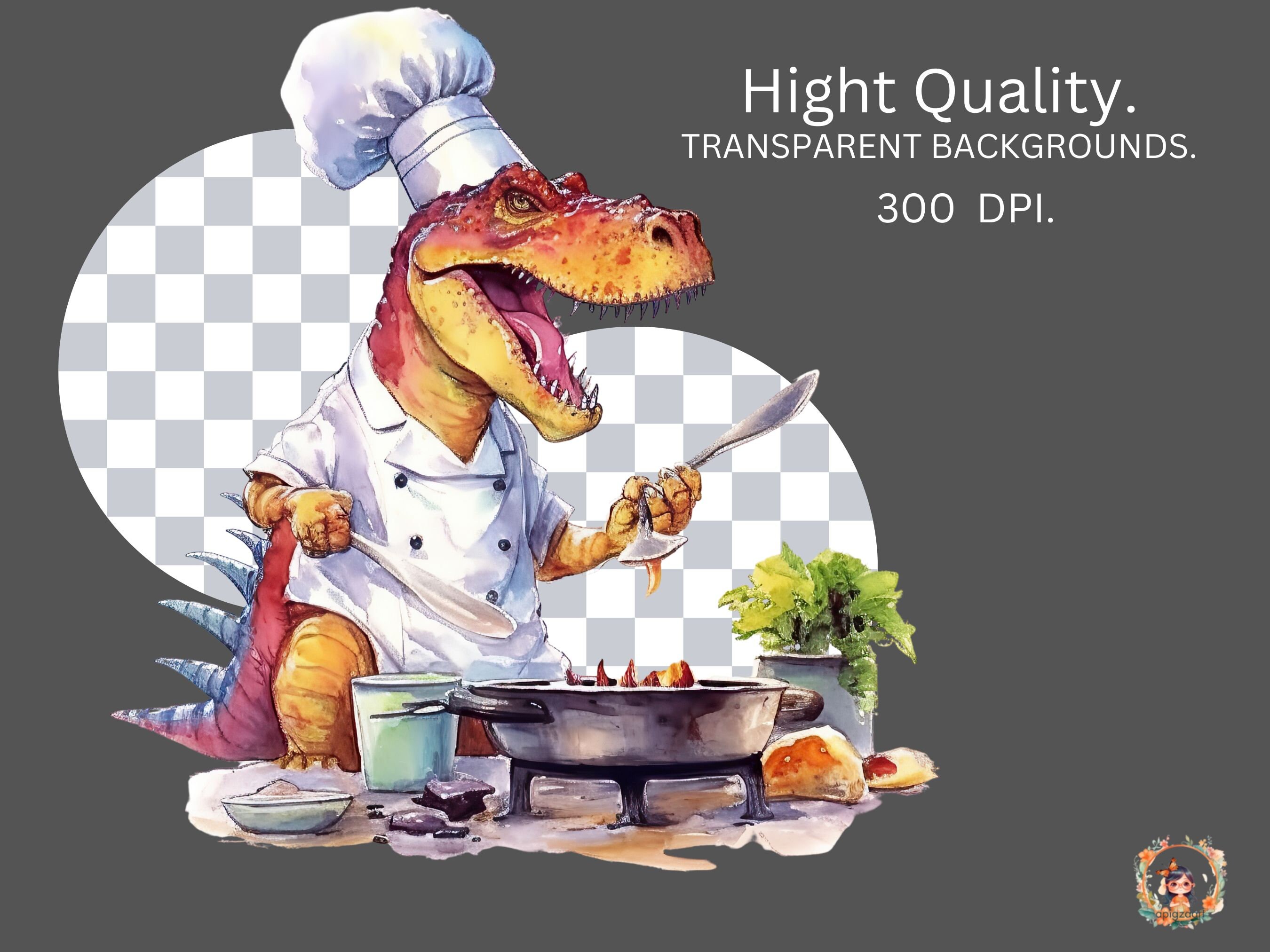 Watercolor Cute Dinosaurs Cooking Food | Dino Funny | Dinosaur Chef ...
