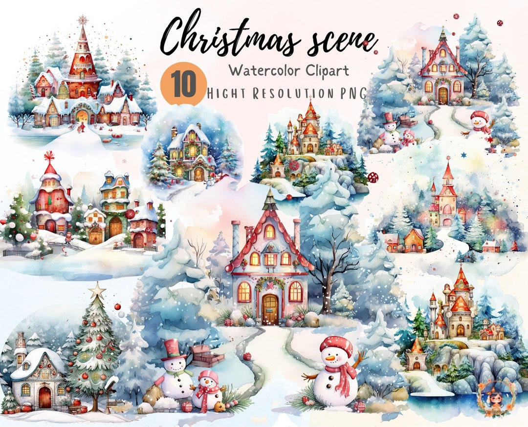 Christmas Scene | Watercolor Clipart |cozy Place | Decorative Elements ...