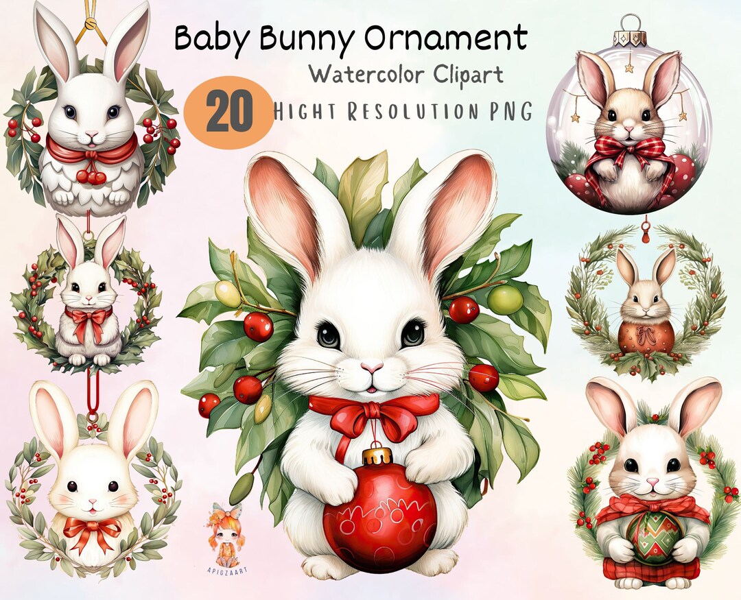 Christmas Bunny Ornament PNG | Watercolor Clipart | Animal Clipart ...