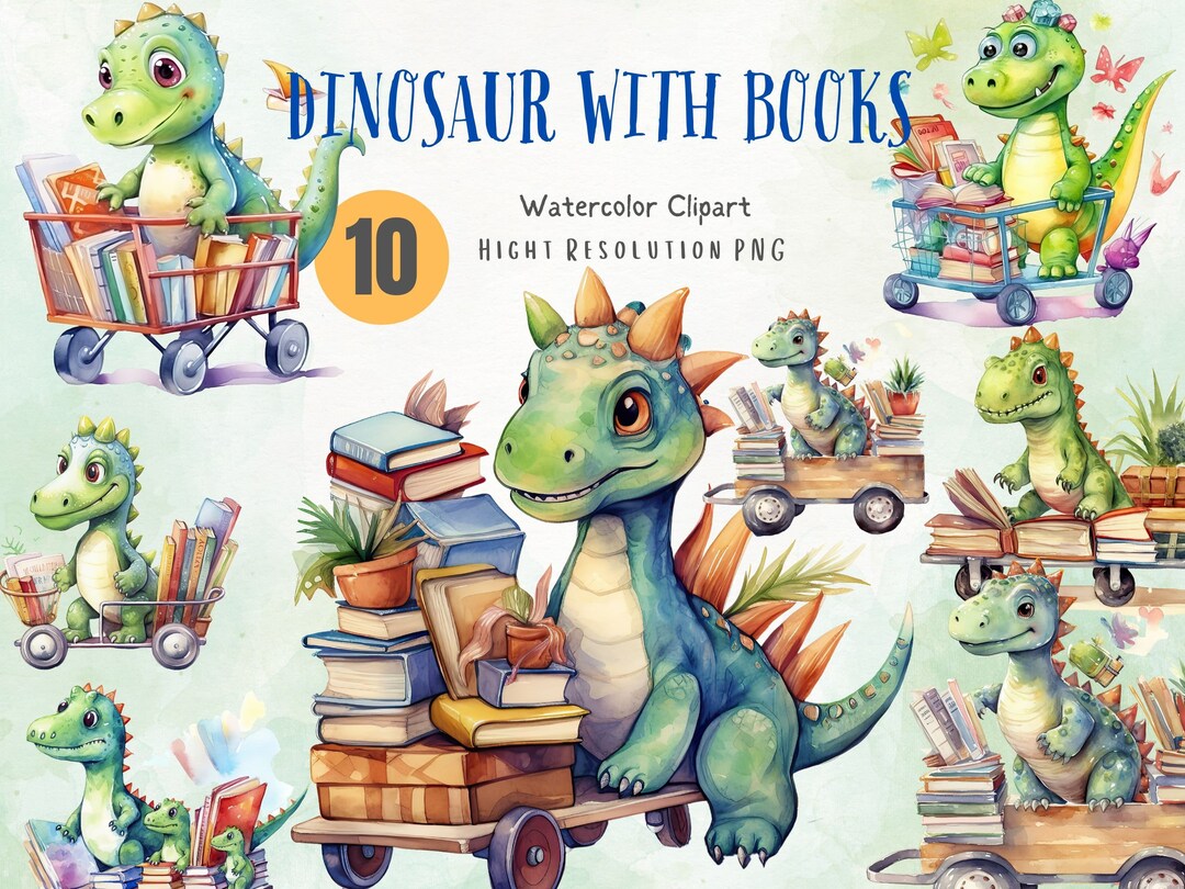 Watercolor Dinosaur Clipart: Back to School PNG (digital Download) - Etsy