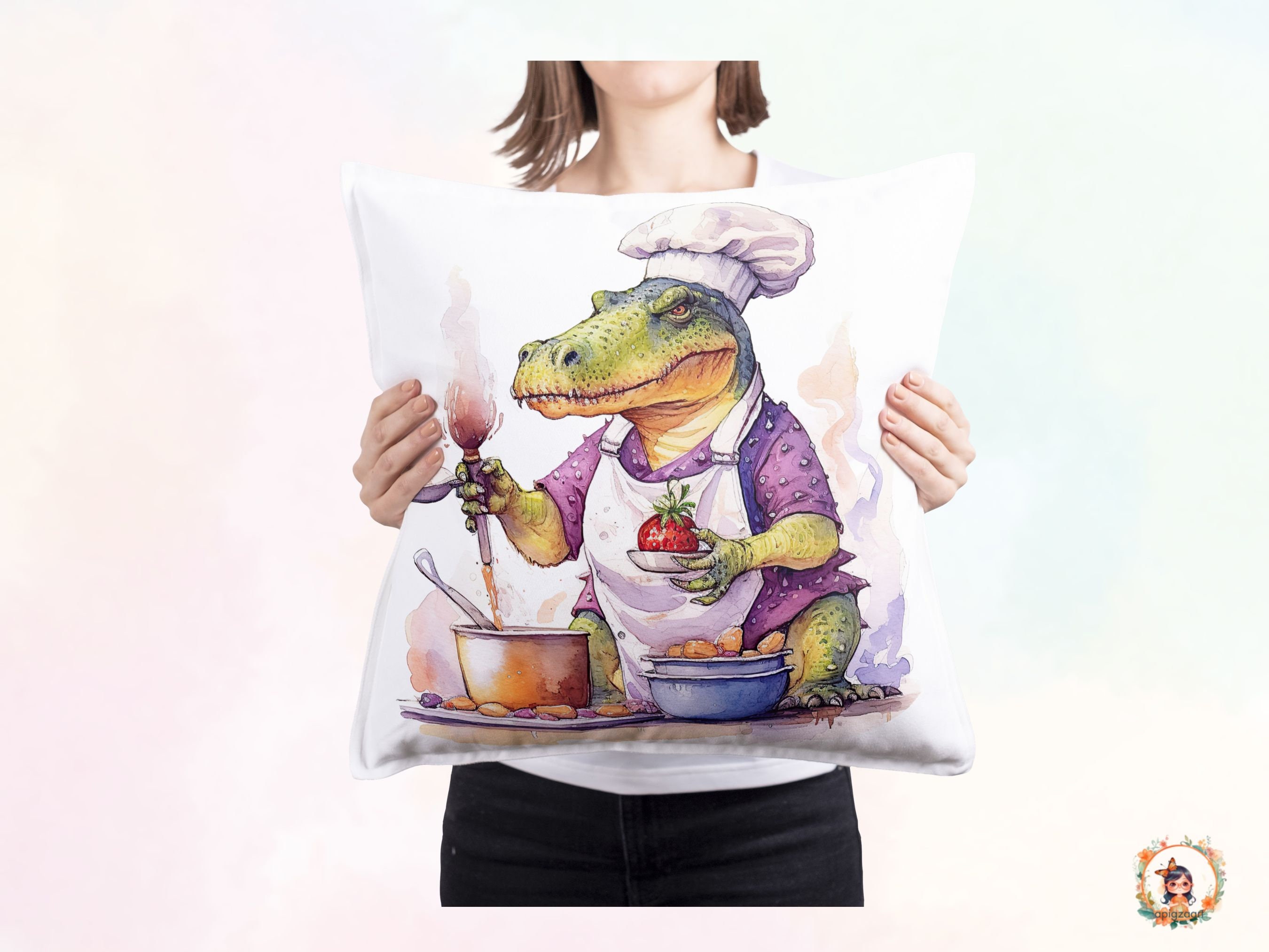 Watercolor Cute Dinosaurs Cooking Food | Dino Funny | Dinosaur Chef ...