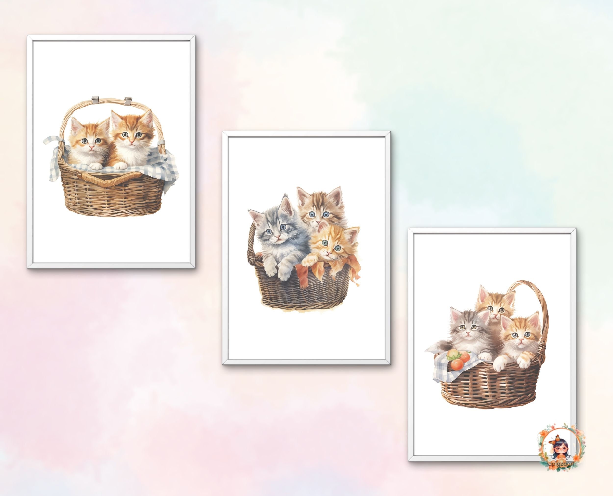 Watercolor Kittens Clipart | Basket Cat PNG Bundle (digital Download ...